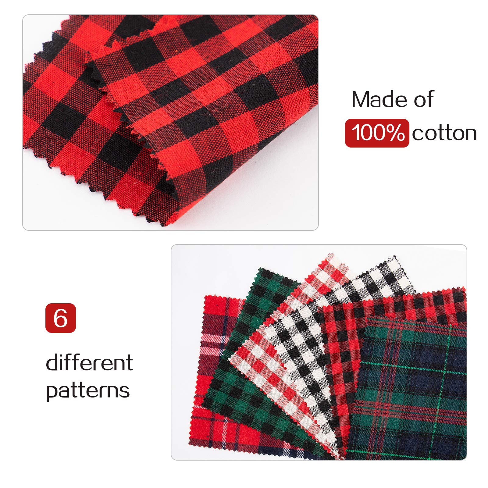 60pcs Buffalo Plaid Fabric, Christmas Fabric Fat Quarters, 6 Styles Cotton Xmas Quilting Fabric Squares for Sewing Patchwork DIY Homemade Crafts (5.9 inches)