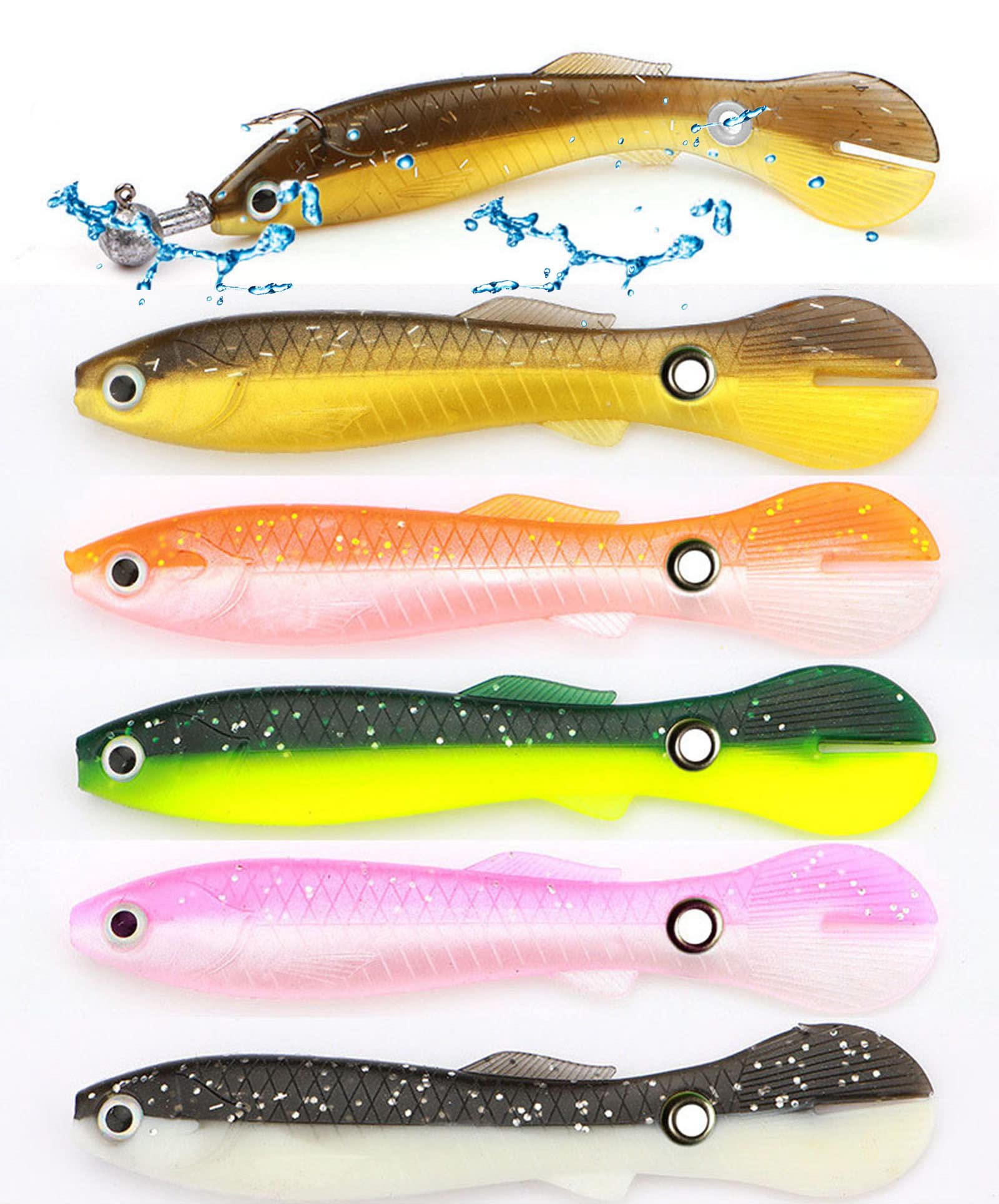 5Pcs Soft-Bionic-Swimming-Fishing-Lures-Kit,Simulation Loach Soft Lure with Spinning Tail Slow Sinking Bass Swimbait Lifelike Plastic Baits for Freshwater Saltwater Carp Walleye Pike(5Pcs Mixed Color)
