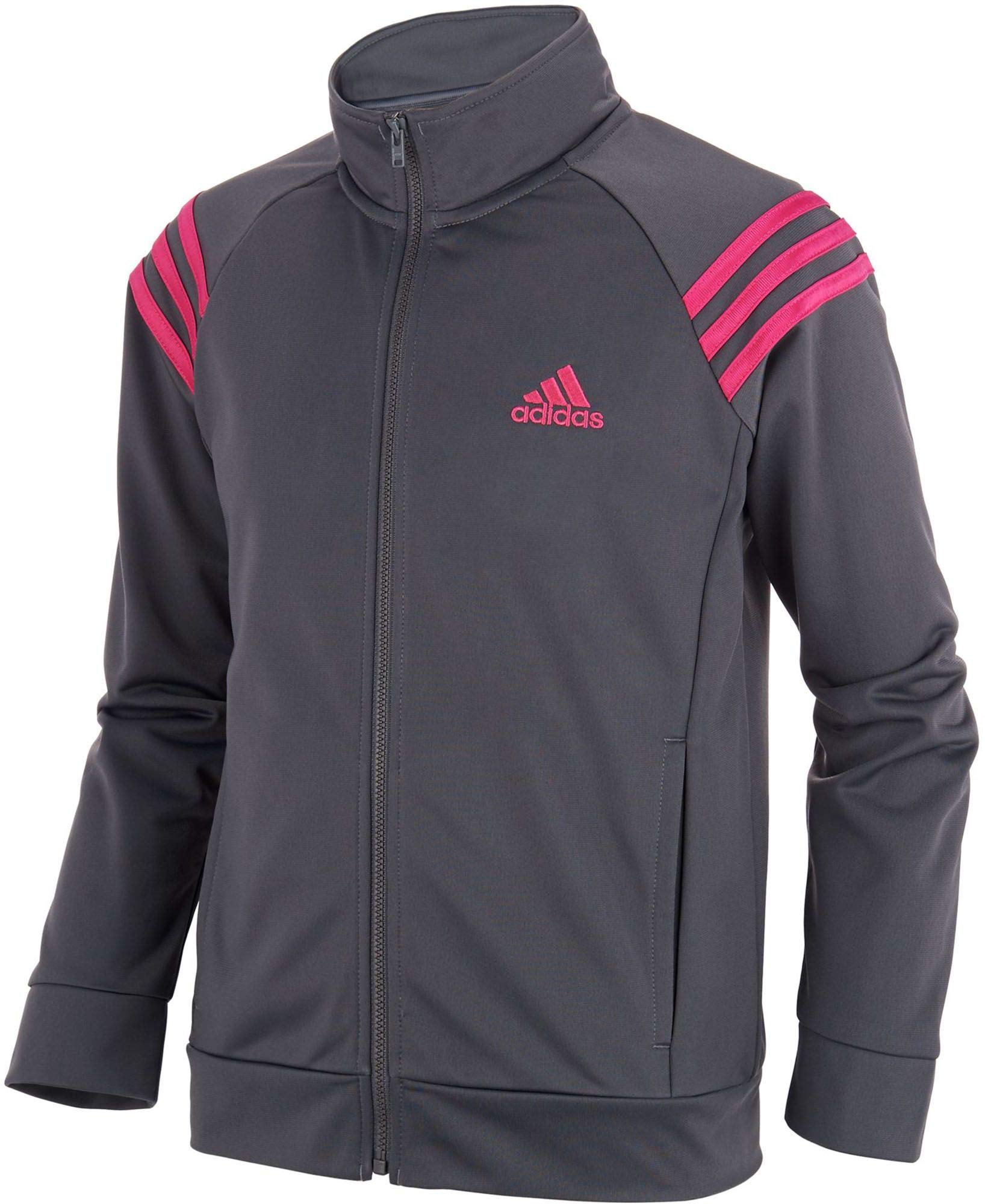 adidas Girls' Athletic Event Jacket Full Zip Comfortable Fit Tricot Sports Jackets with Side Pockets (Grey/Large)