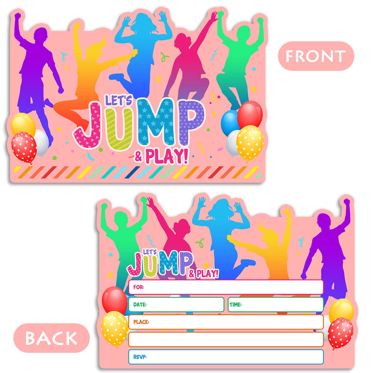 Simimi art 30 Bounce House or Jumping Party Invitations with Envelopes - Trampoline Jump Birthday Invite - Trampoline Birthday Party (pink)