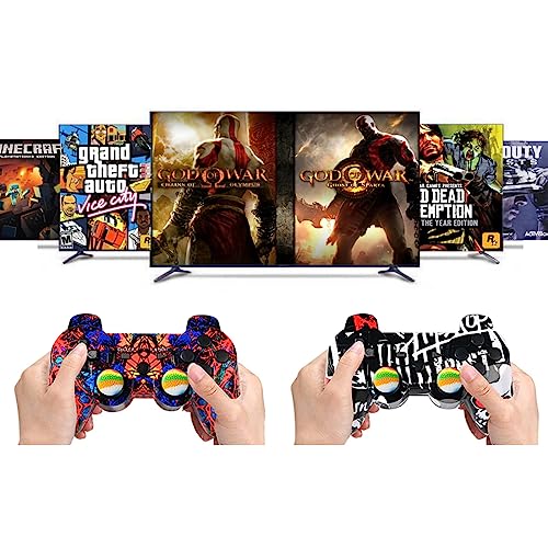 Drimoor 2 Pack Wireless Controller for PS3 - Double Vibration Motion Sense Remote Compatible with Playstation 3 with Charging Cable and Thumb Grip Caps
