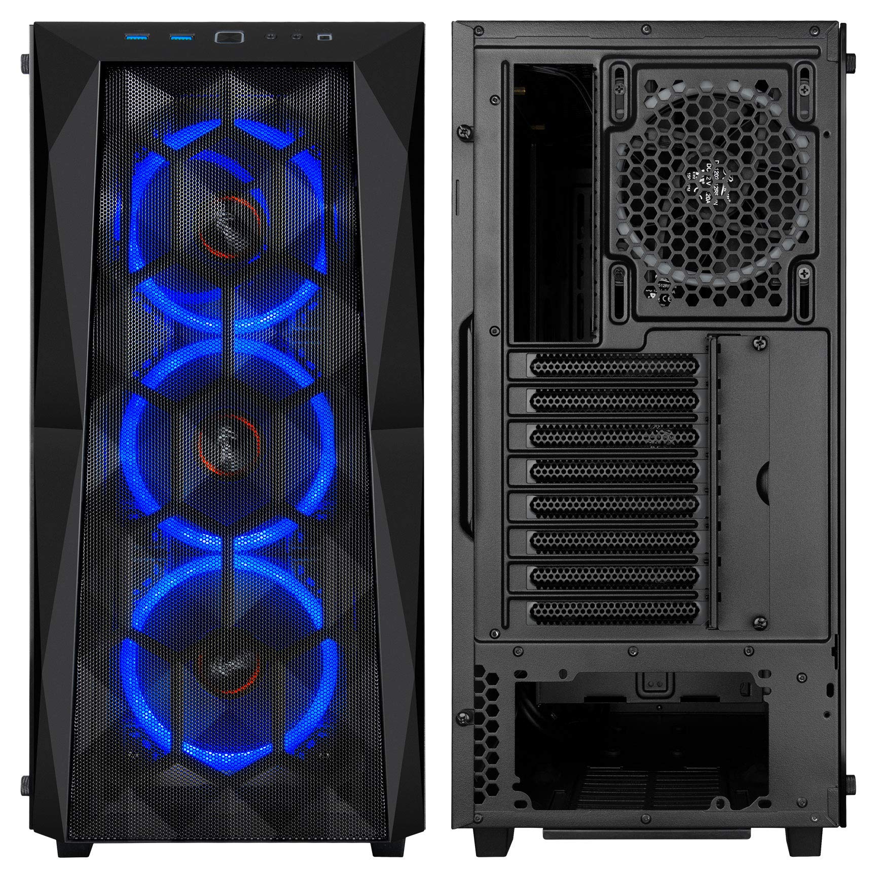Rosewill SPECTRA X-Blue ATX Mid Tower Gaming PC Computer Case, Supports 240mm & 360mm Liquid Coolers, 4 Dual-Ring Blue LED Fans, Steel Airflow Mesh, Tempered Glass