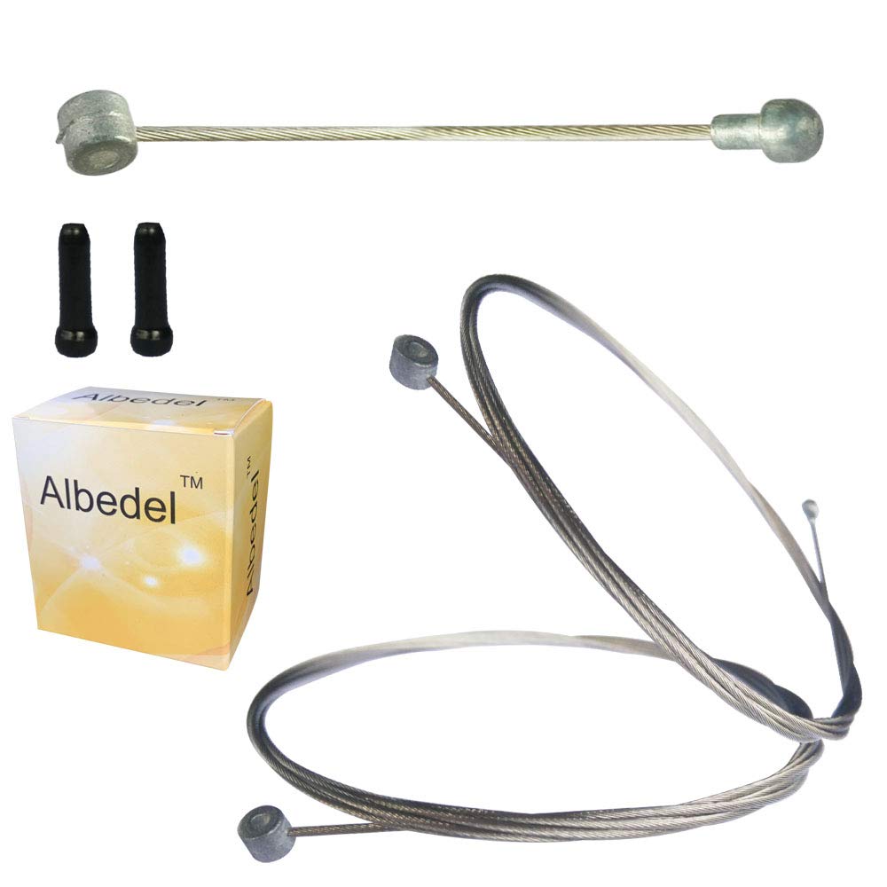 Albedel 2 pcs 2m Long Universal Bicycle Bike Replaceable Brake Inner Wire Cable for Mountain Bike Road Bike MTB + 2 PCs Black Alloy Cable Cap End Tip Crimp