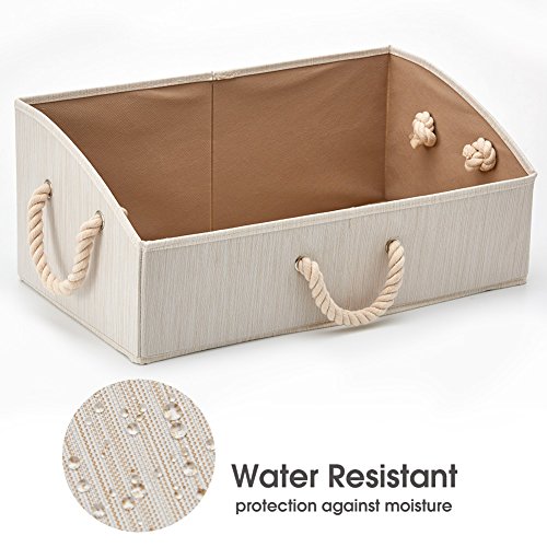 EZOWare Set of 6 Large Storage Bins Foldable Fabric Organizer Boxes with Cotton Rope Handle, Collapsible Basket for Closet, Baby Toys, Diaper - Beige