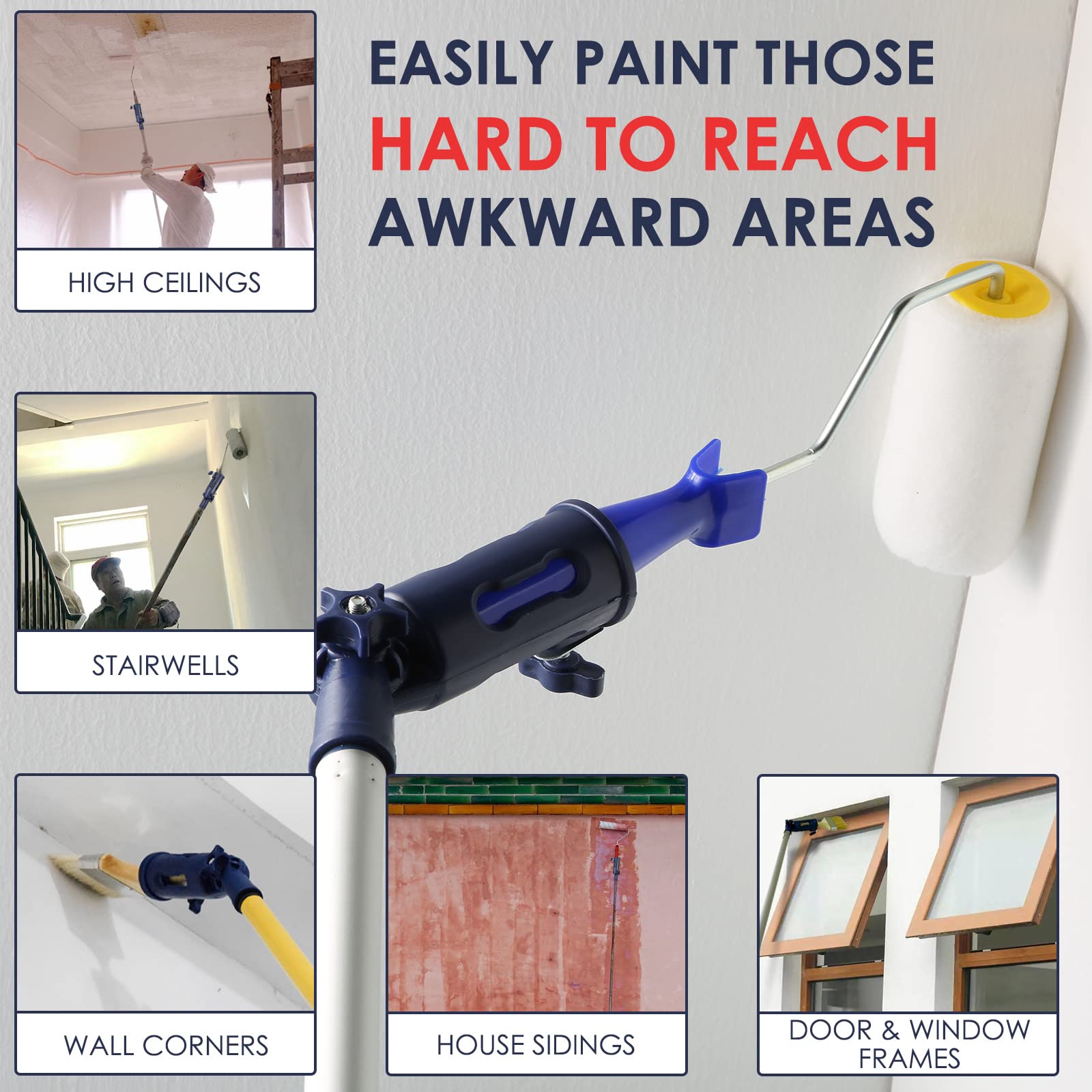Aolamegs Multi-Angle Paint Brush Extension Tool for High Ceilings,Suitable for Fixing On Standard Threaded Extension Rod