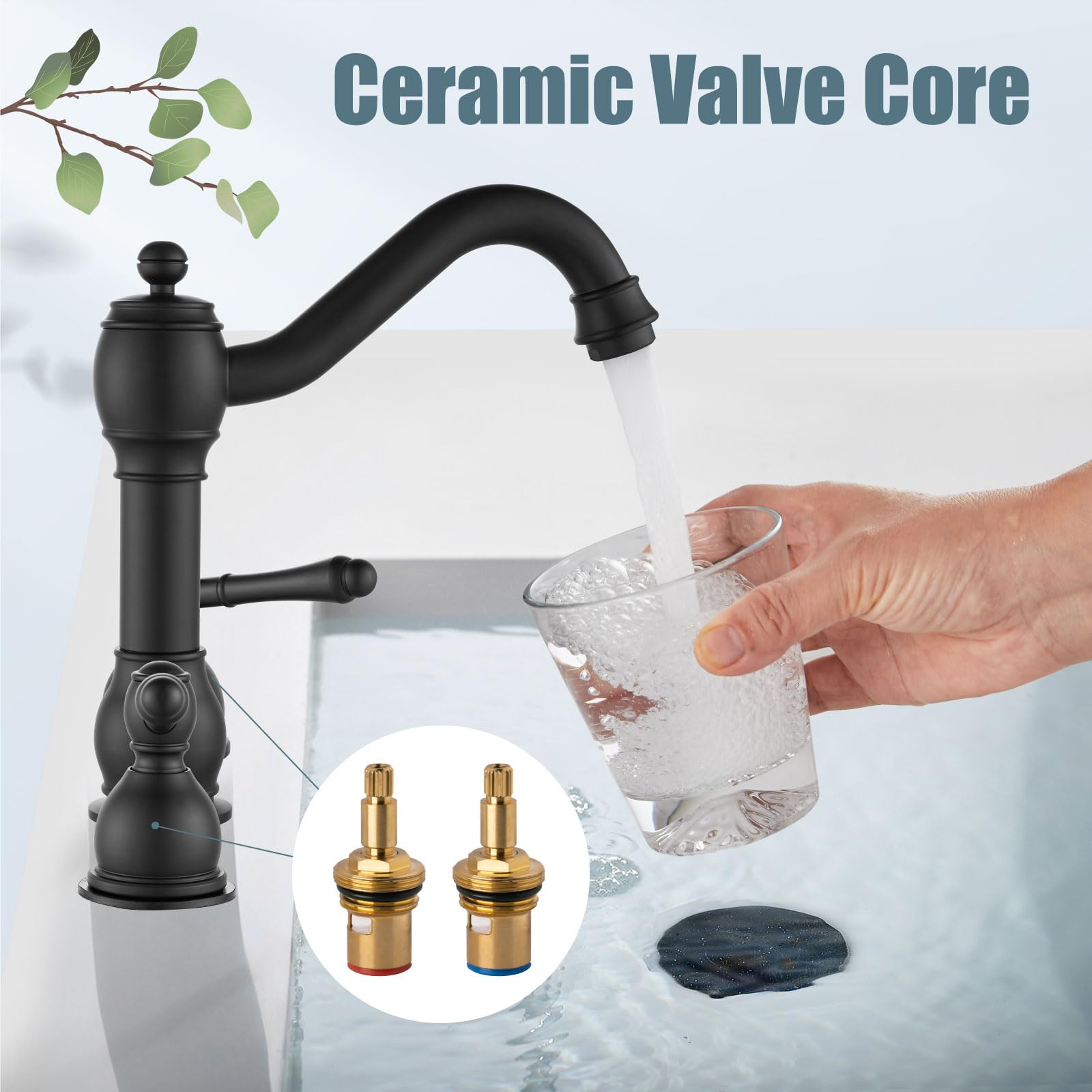 Aolemi Matte Black 8 Inch 3 Holes Widespread Bathroom Sink Faucet Doubel Lever Handle Vanity Basin Mixer Tap with Pop Up Drain Assembly Deck Mount