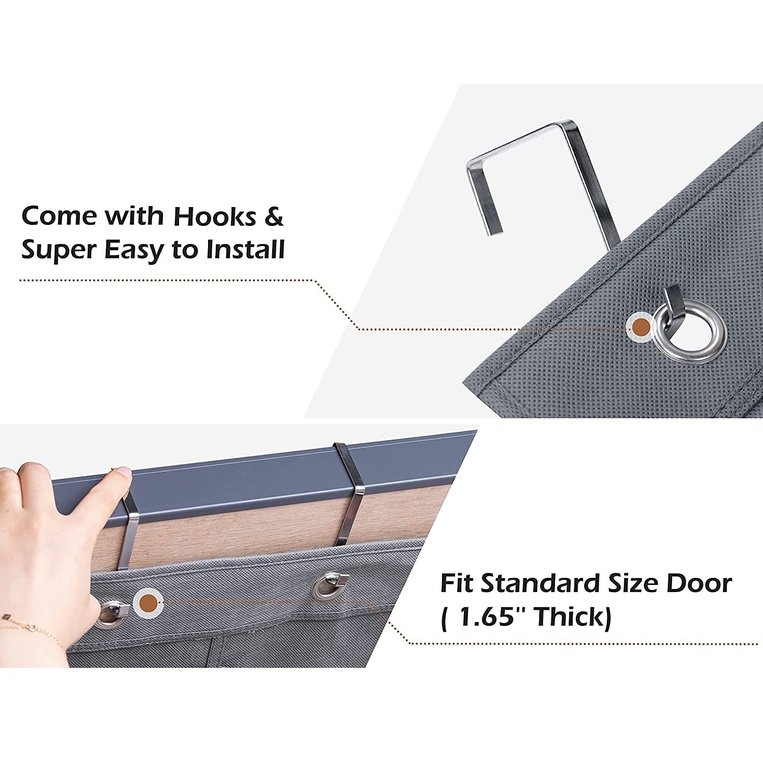 ANIZER Over The Narrow Door Shoe Organizer Hanging 6 Large Fabric Pockets Back Door Shoe Holder for Closet with 2 Hooks (GREY)