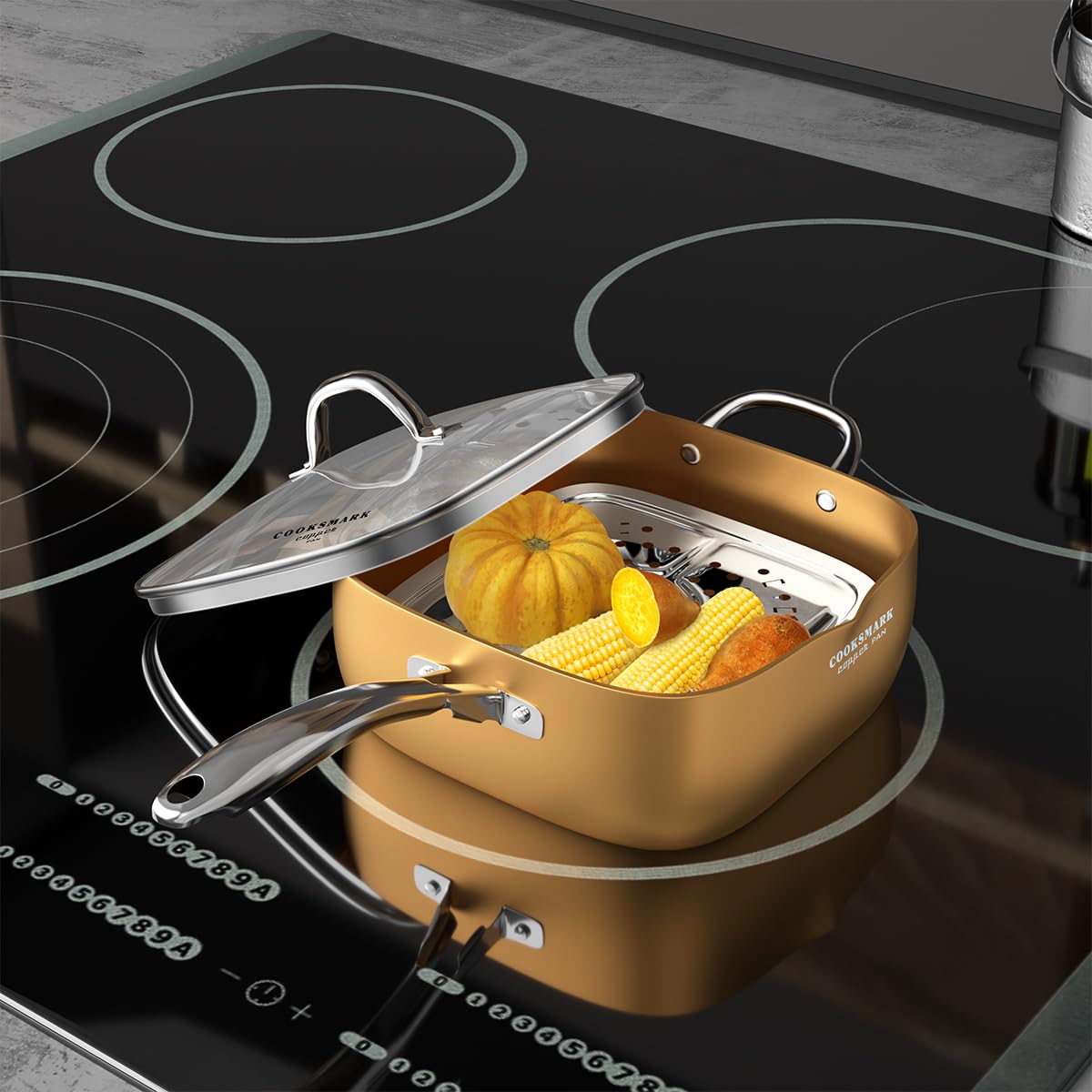 All in One Pan 12 Inch Frying Pan with Lid,Nonstick Copper Frying Pan Induction Compatible Oven and Dishwasher Suitable Black with Stainless Steel Handle