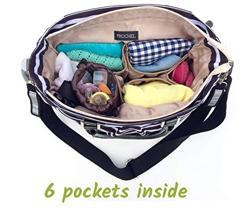 Prochel Diaper Bag Set Striped Crossbody Shoulder Tote Purse Black White (Black)