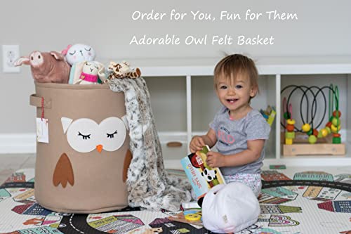Kids’ Collapsible Laundry & Toy Basket – Felt Baby Hamper with Strong Handles & Cute Design – Kids & Baby Laundry Basket for Boys & Girls, Storage, Organization, Woodland Nursery by Sannomiya - Owl