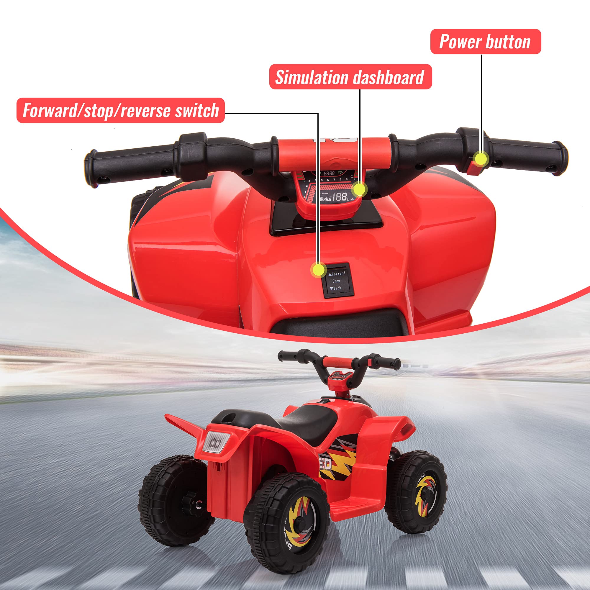 COLOR TREE Kids ATV, 6V Battery Powered Kids Electric Vehicle, 4 Wheeler Quad, 2 Speeds, Forward/Reverse Switch, Motorized Ride On Mini Vehicle Car for Toddlers Boys Girls, Ride on ATV