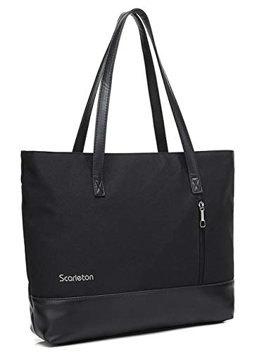 Scarleton Water Resistant Tote Bag for Women, Multi Pocket Diaper Bag, Multipurpose Casual Bag and Laptop Bag, H205501, Black