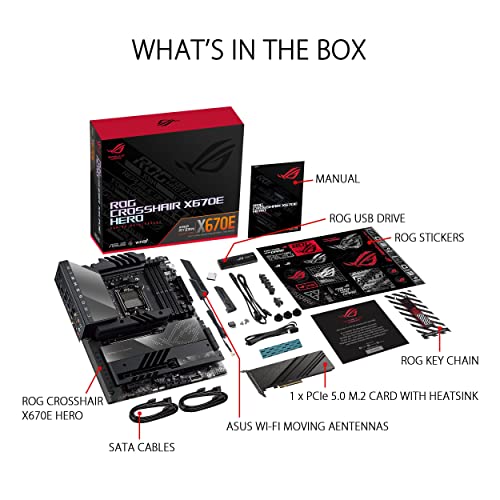 ASUS ROG Crosshair X670E Hero (WiFi 6E) Socket AM5 (LGA 1718) Ryzen 7000 Gaming Motherboard(18+2 Power Stages, PCIe® 5.0, DDR5,5xM.2 Slots,Front-Panel USB 3.2 Gen 2x2, USB4®, Wi-Fi 6E)