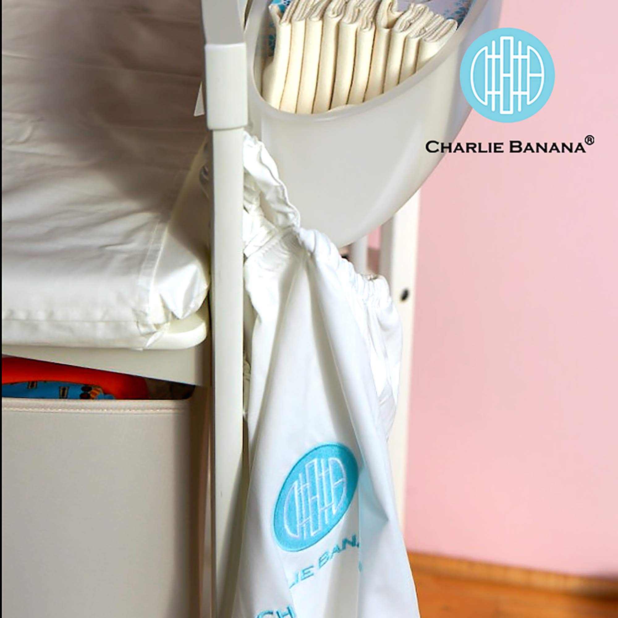 Charlie Banana Baby Waterproof Reusable and Washable Hanging Diaper Pail and Laundry Bag, White, 1 Count
