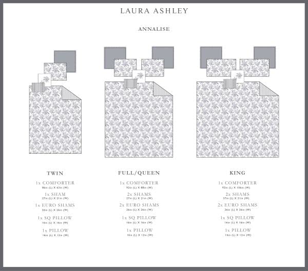 Laura Ashley Home - King Comforter Set, Reversible Cotton Bedding, Includes Matching Shams with Bonus Euro Shams & Throw Pillows (Annalise Grey, King)