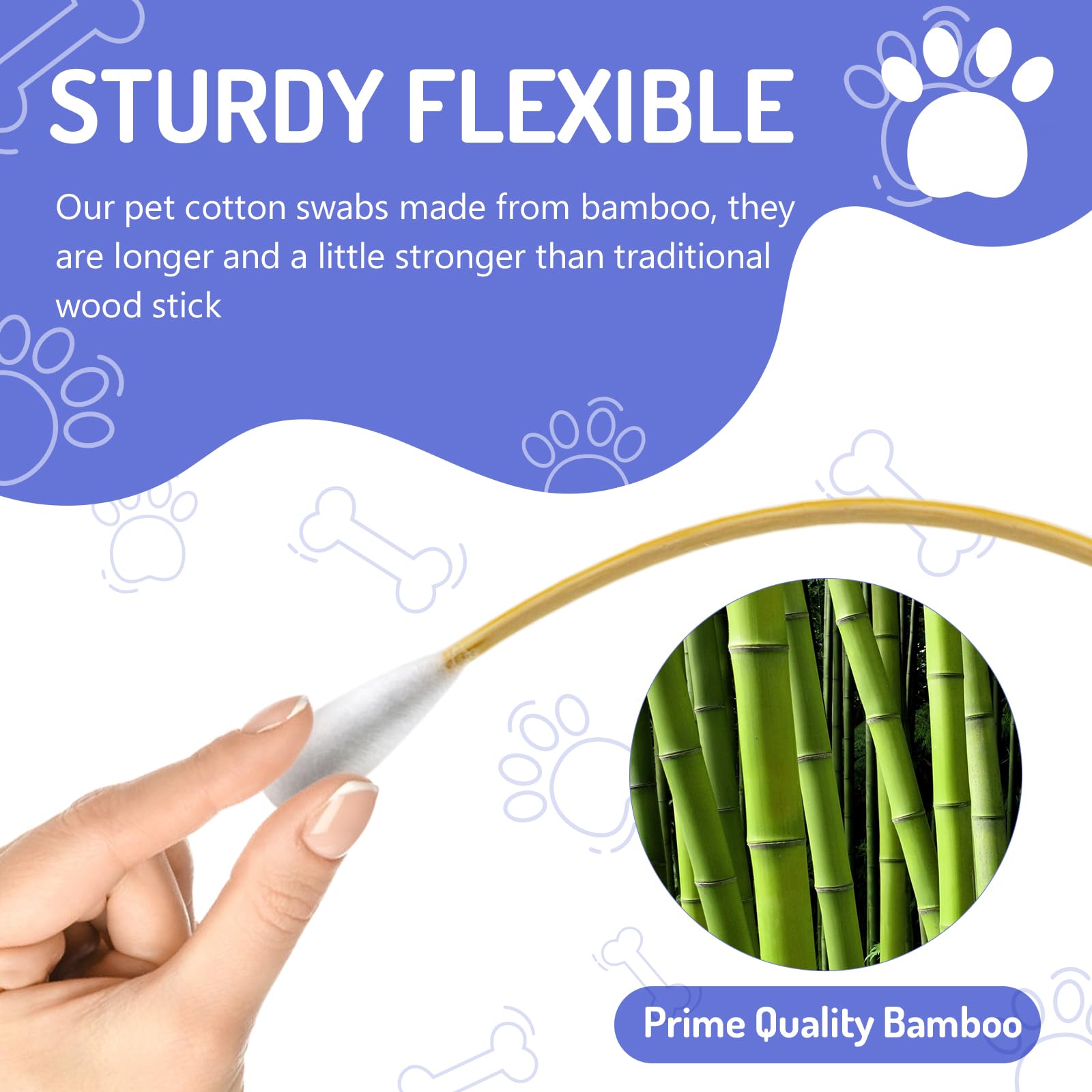 Accesfire 200pcs Large Cotton Swabs in Storage Box, 6 Inch Long Cotton Swabs with Bamboo Handle for Dogs - Professional Dog Ear Swabs, Big Cotton Swabs, Specially Designed for Dogs, Cleaning Solution