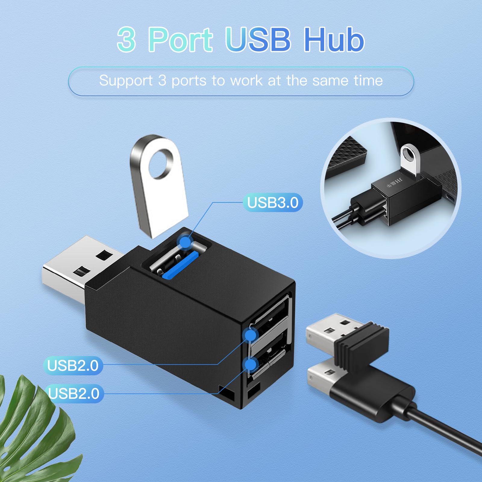 USB Hub,3 Port High USB 3.0 Speed Splitter Plug and Play Bus Powered for MacBook, Mac Pro/Mini,iMac, Surface Pro,XPS,Notebook PC,USB Flash Drives,Mobile HDD, and More (BLACK1)