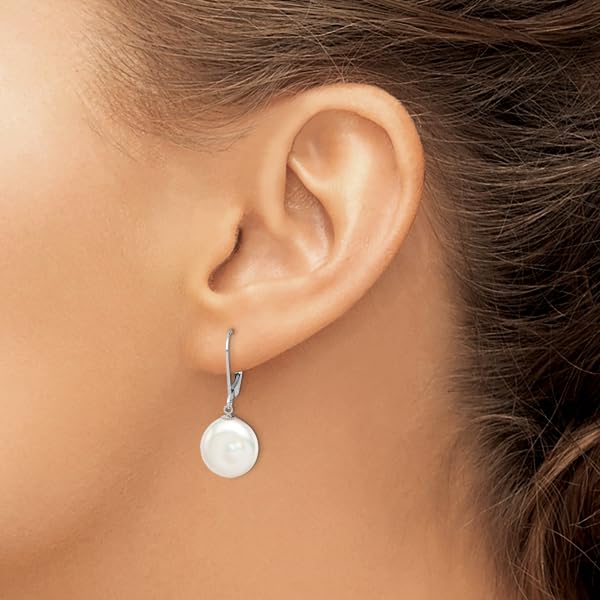 925 Sterling Silver White 12mm Coin Freshwater Cultured Pearl Drop Dangle Earrings