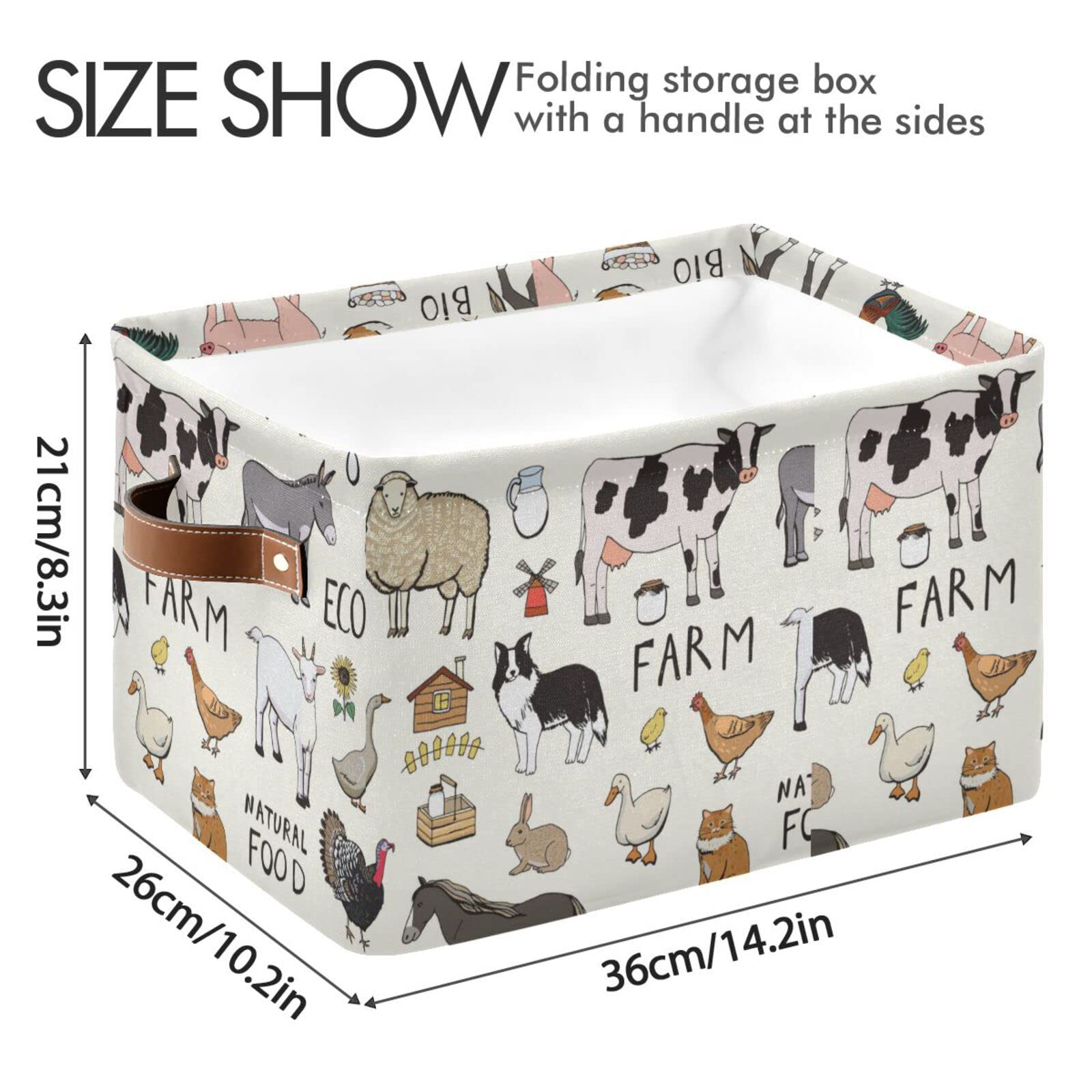 xigua Farm Animals Storage Basket Storage Bin Organizer Basket, Foldable Rectangular Storage Box with Handles for Home Office