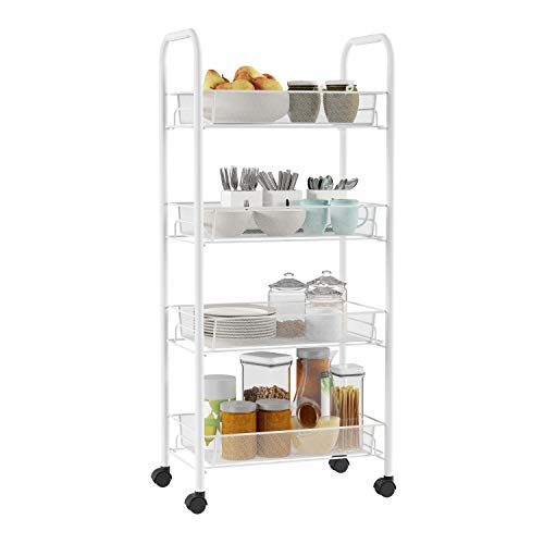 Lavish Home 4-Tiered Narrow Rolling Storage Shelves - Mobile Space Saving Utility Organizer Cart for Kitchen, Bathroom, Laundry, Garage or Office