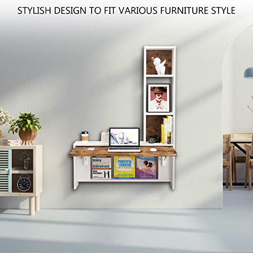 Bixiaomei Folding Wall Mounted Drop Leaf Table, Foldable Desk with Moveable Cabinets, Floating Laptop with Convertible Storage Shelves, Multifunctional Computer Workstation in Home for Space Saving