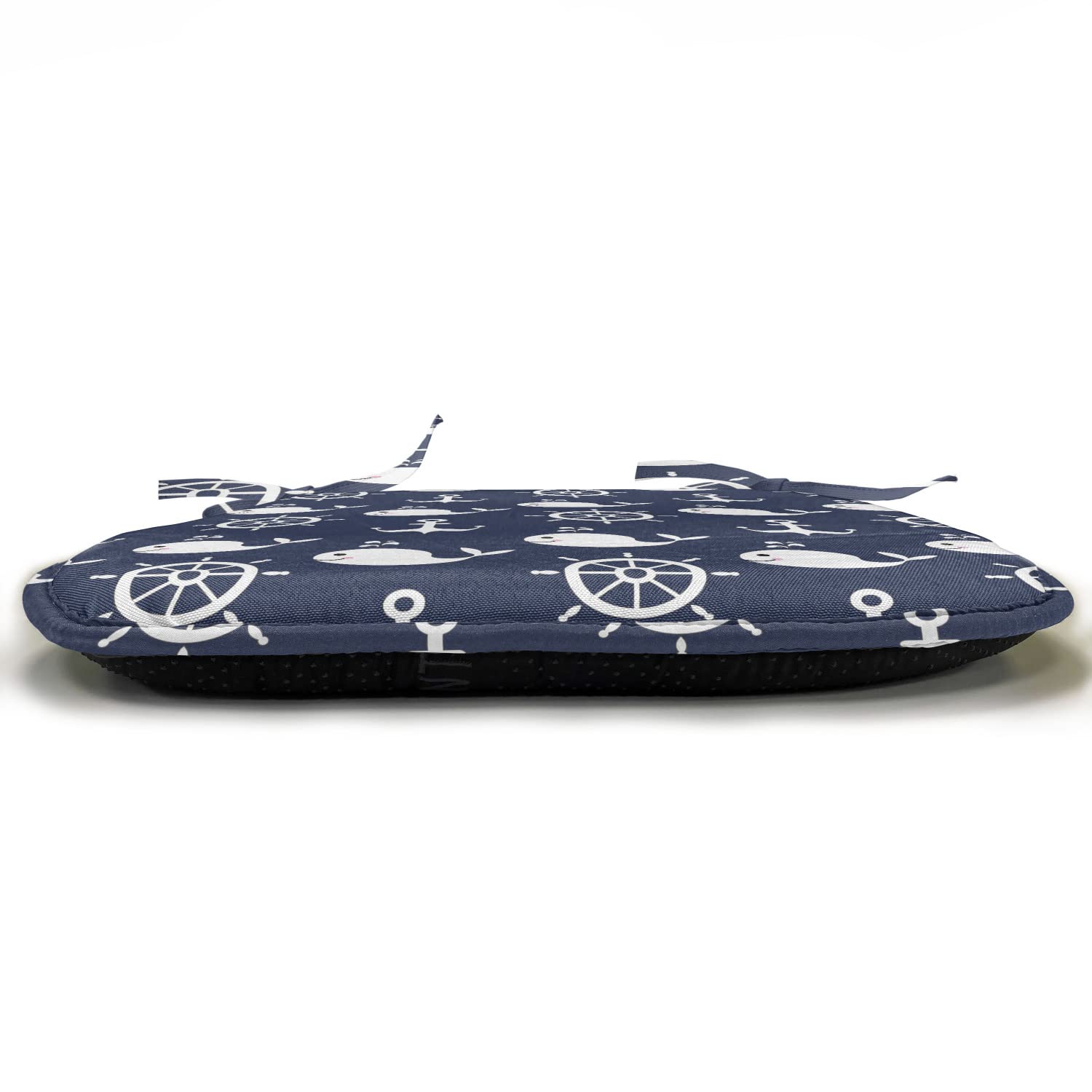 Ambesonne Navy Blue Chair Seating Cushion, Maritime Pattern with Whales Helms Anchors Nautical Elements Deep Sea Life, Anti-Slip Seat Padding for Kitchen & Patio, 16"x16", Navy Blue White