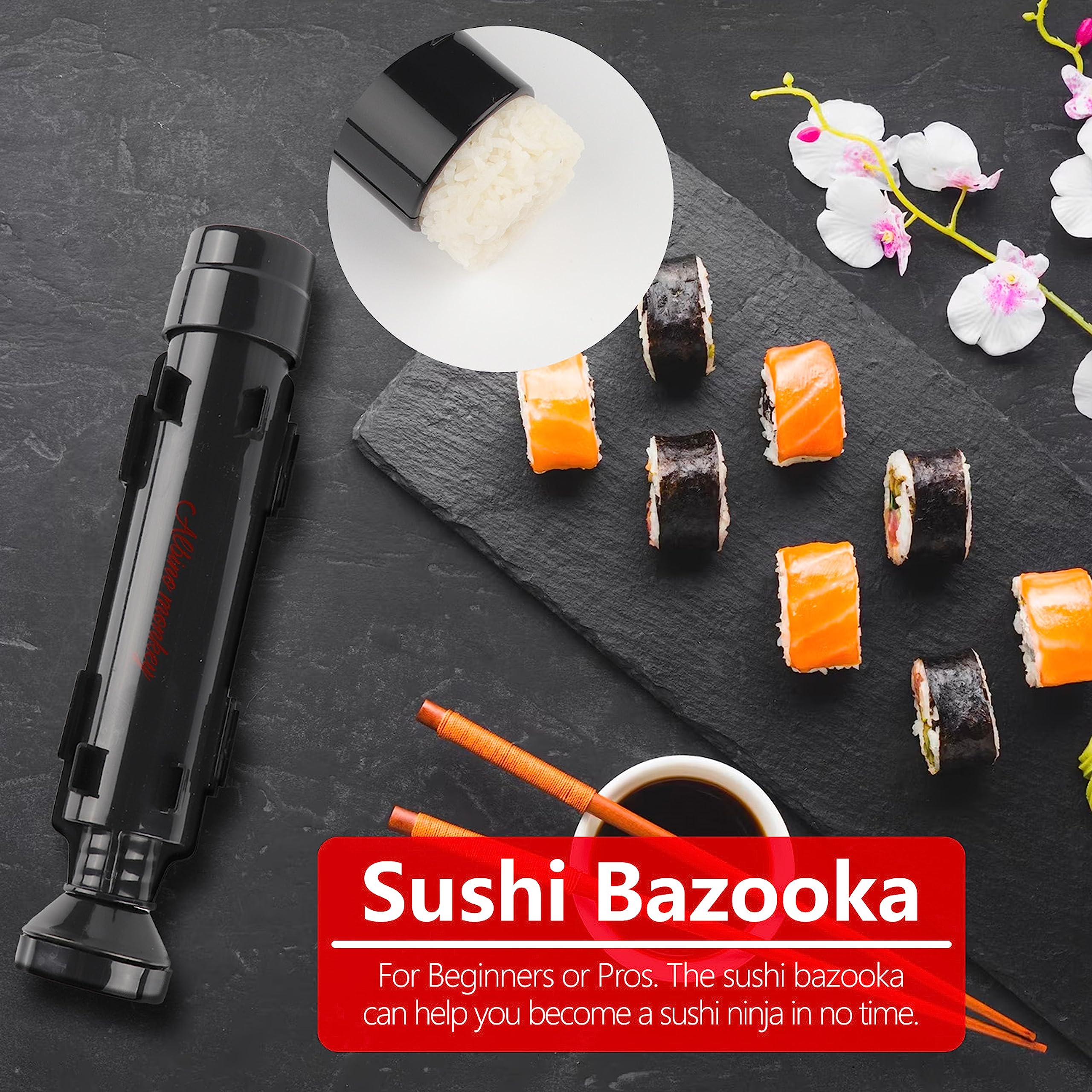 Albino monkey Sushi Making Kit - Elevate Your Sushi Skills in Minutes! Includes New Upgraded Sashimi Knife & Sushi Maker Bazooka, 2 Mats, Nigiri Tool, and More β Perfect for Beginners