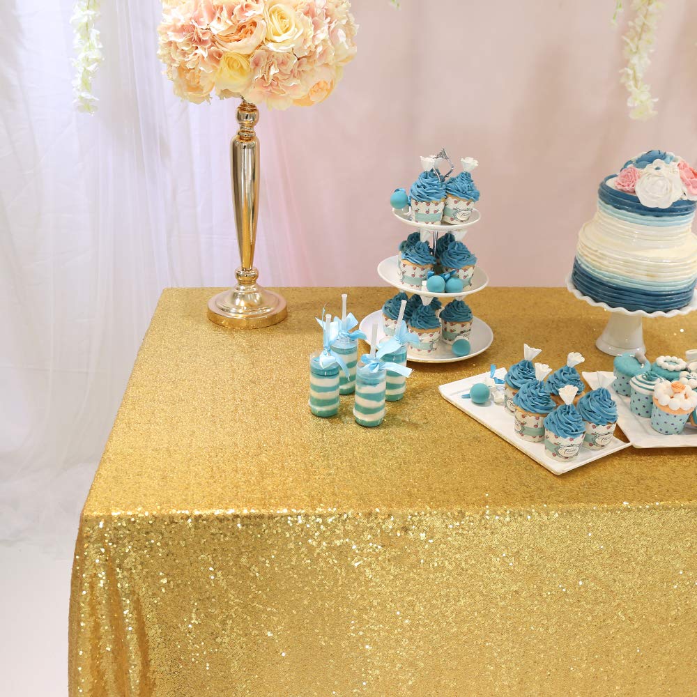 BalsaCircle TRLYC Fathers'Day Gift Sparkly Gold Sequin Tablecloth for Party-72x72Inch