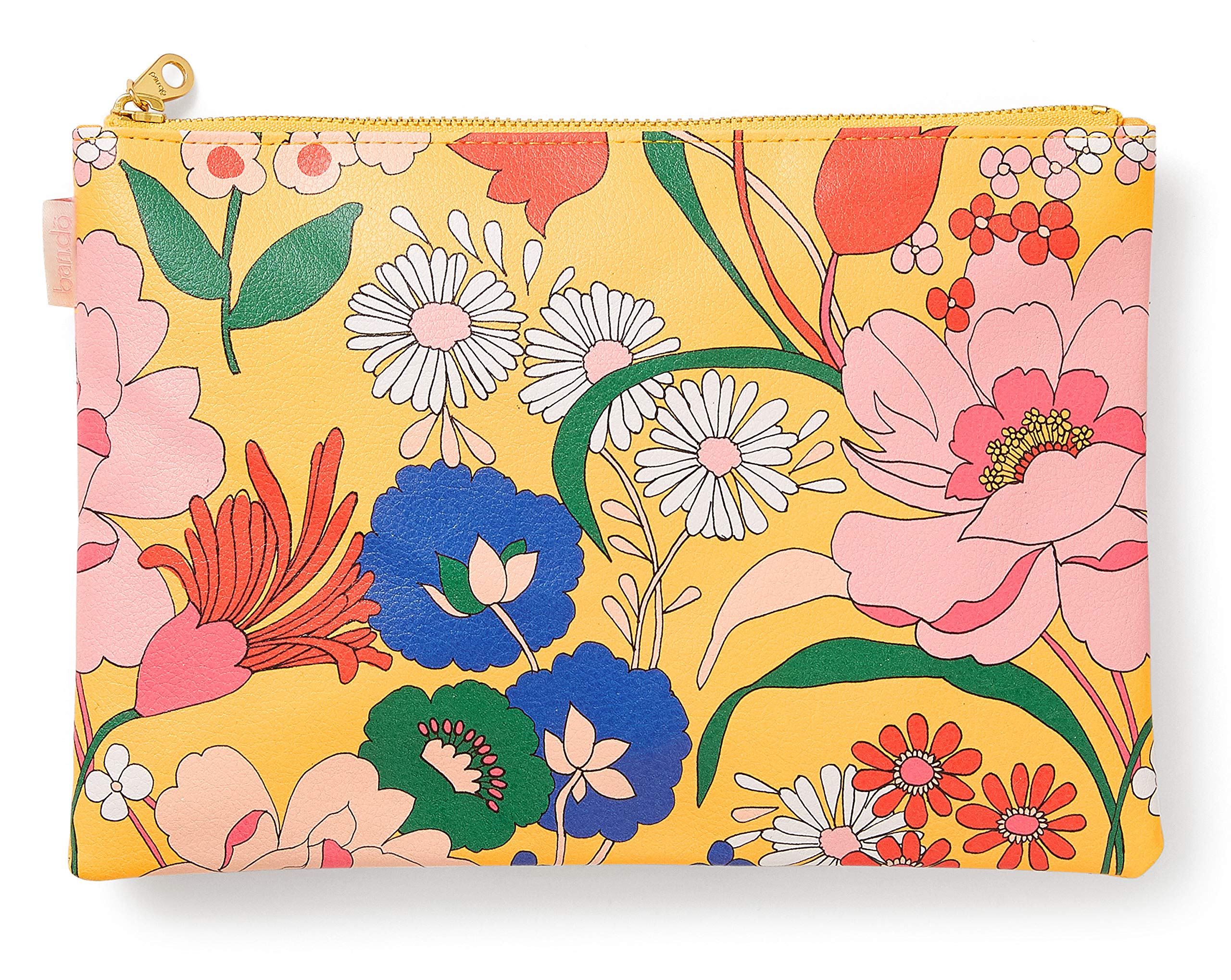 ban.do Yellow Floral Get It Together Leatherette Wristlet Pouch, 10" x 7", Superbloom