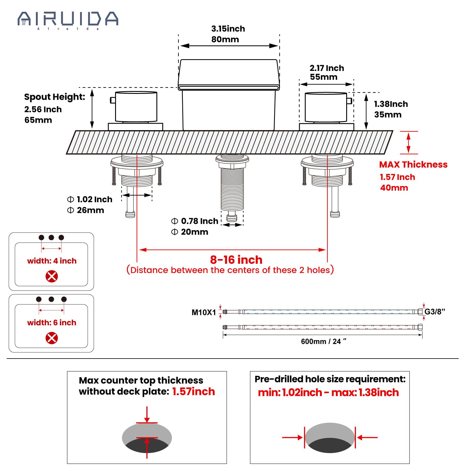 Airuida Widespread Waterfall Bathroom Sink Faucet, Brushed Nickel 8 Inch Widespread Bathroom Faucet with Pop Up Drain, 8 Inch 2-Handle 3 Holes Lavatory Vanity Sink Faucet with Quick Install Pipe
