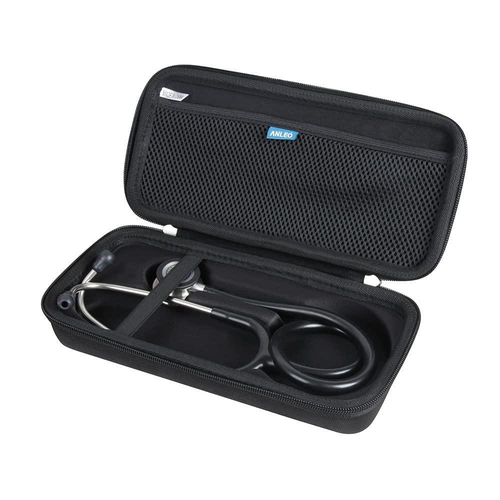 Anleo Hard Travel Case for 3M Littmann Classic III Monitoring, Lightweight II S.E, MDF Acoustica Deluxe Stethoscope (Only Case) (Black)