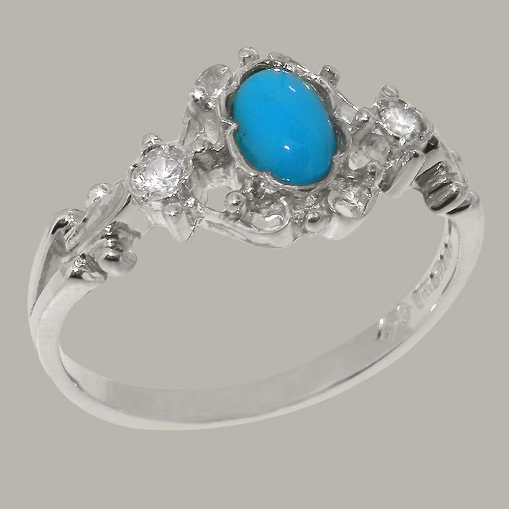 925 Sterling Silver Natural Turquoise & Diamond Womens Engagement Ring - Size 4.5 (0.07 cttw, H-I Color, I2-I3 Clarity)
