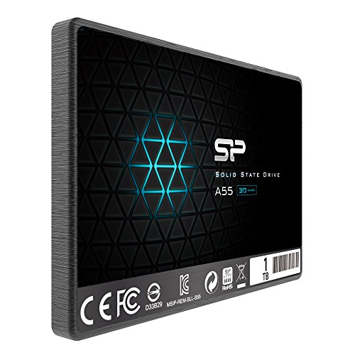 Silicon Power-1TB SSD 3D NAND A55 SLC Cache Performance Boost SATA III 2.5" 7mm (0.28") Internal Solid State Drive, Black
