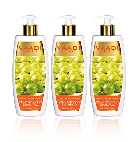 Vaadi Herbals Amla with Shikakai & Reetha Shampoo - Hair Fall and Damage Control Shampoo - ALL Natural - Paraben Free - Sulfate Free- Suitable for All Hair Types - Value Pack of 3 X 11.8 Oz
