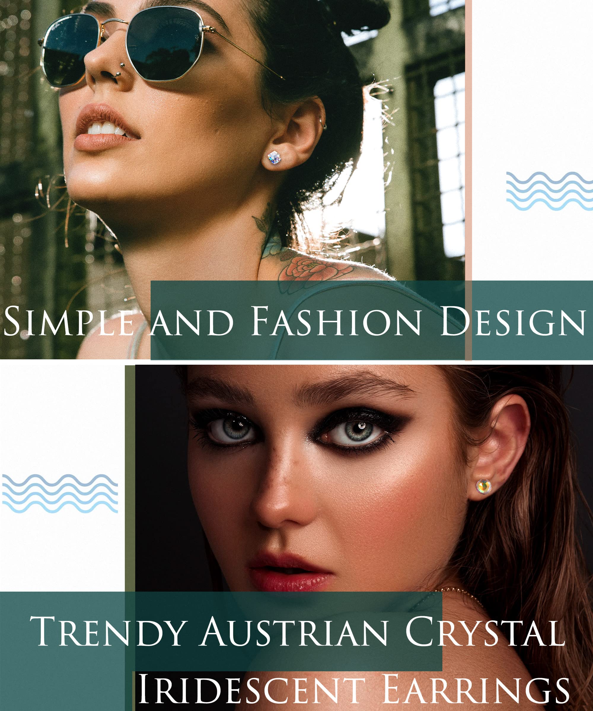 3Pairs Austrian Crystal Earrings for Women - ZEVER 925 Sterling Sliver Cube Ball Stud/Dangle Earrings Hypoallergenic Earring Set for Girls Valentine’s Gift