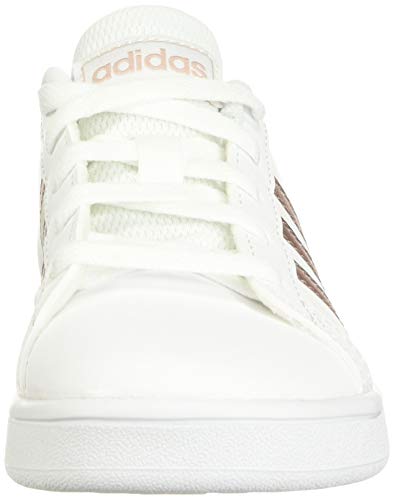 adidas Kids’ Grand Court K Sneaker, White/Copper Metallic/Glow Pink, 3 M US Little Kid