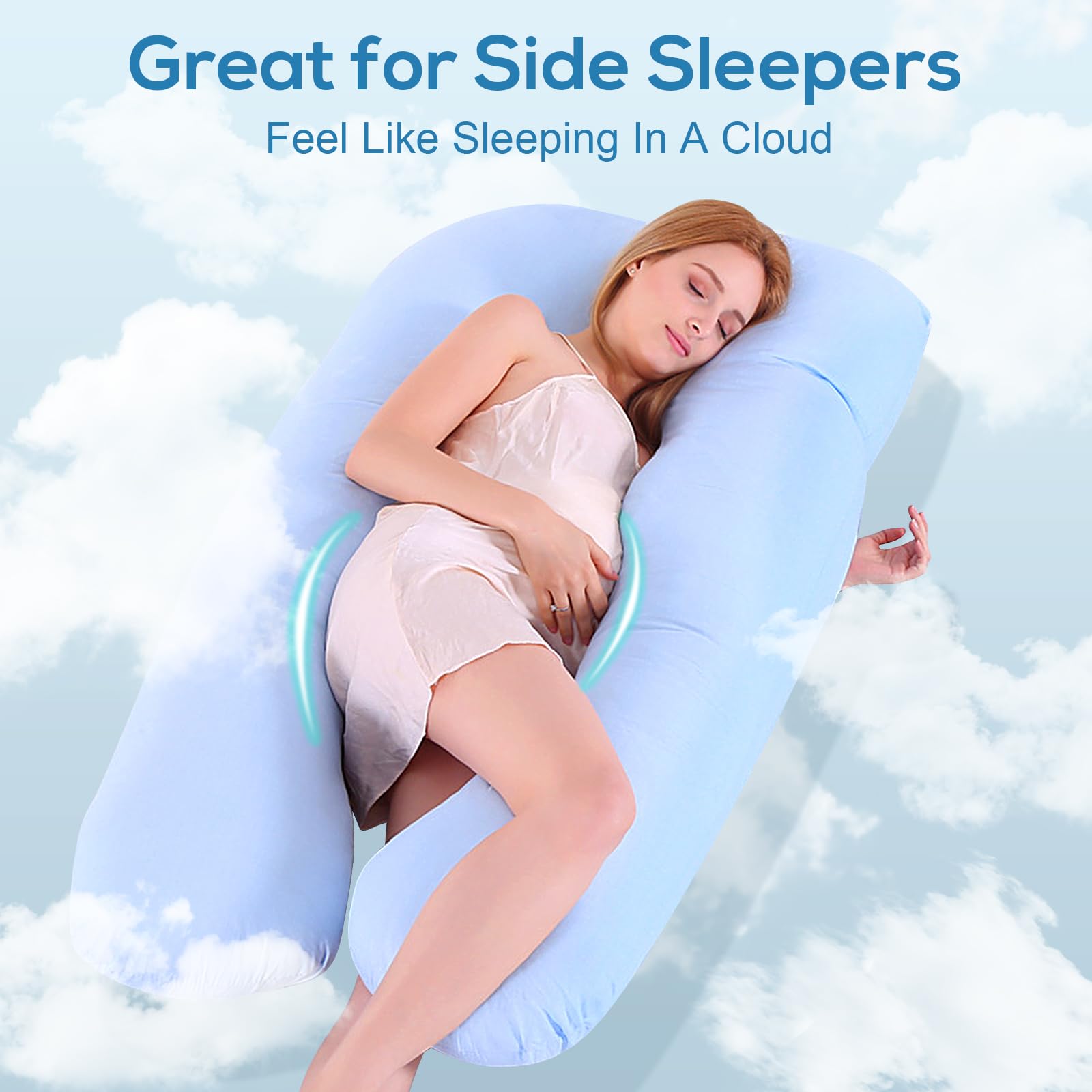 Tree.NB Full Body Pregnancy and Kid U Shape Pillow for Maternity and Pregnant Women, Blue (130 * 70 * 15CM)