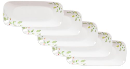 Corelle CP-9742 Plate, Plate, Plate, Width 10.4 inches (26.5 cm), Shatter-Resistant, Lightweight, Green Breeze, Square, Long Plate, Set of 5