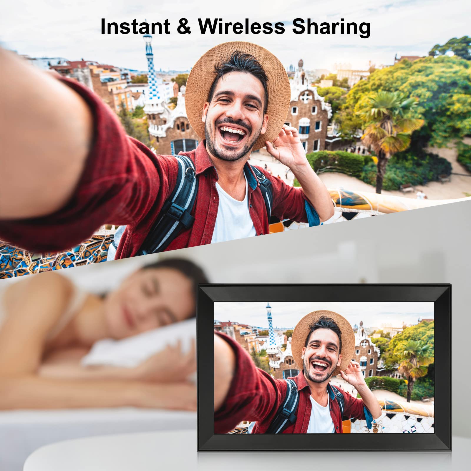 AEEZO 15.6 Inch WiFi Digital Picture Frame, Full HD Touchscreen Smart Digital Photo Frame with 32GB Storage, Auto-Rotate, Easy Setup to Share Photos or Videos via AiMOR APP, Wall Mountable
