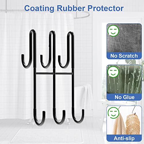 BPB Over Shower Door Hooks - 2 Pack Double Over Glass Hooks Extended 7.5Inch Bathroom Hook Drilling-Free Hanger for Hanging Towel, Robe, Loofah, Squeegee (Black)