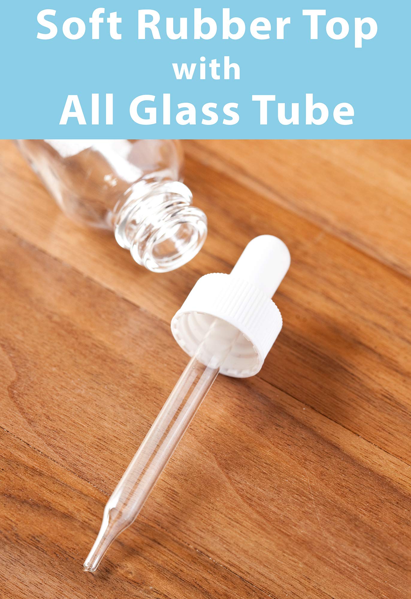 JUVITUS 1 oz / 30 ml Clear Glass Boston Round Bottle with White Dropper + Funnel (12 Pack)