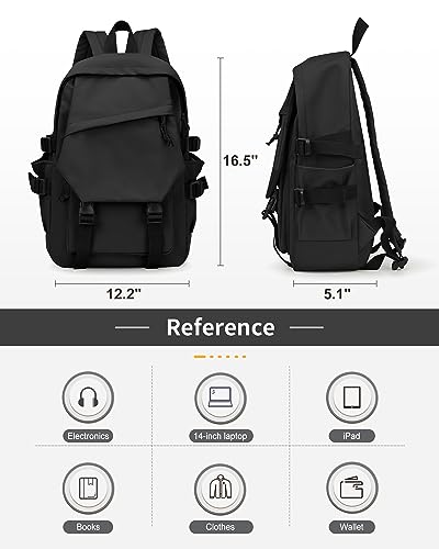 Black Laptop Backpack For Women Men 14 Inch Waterproof College Backpack With Laptop Compartment Aesthetic Backpack Small Backpack Purse For Women Anti Theft Cute Backpack Lightweight Work Backpack