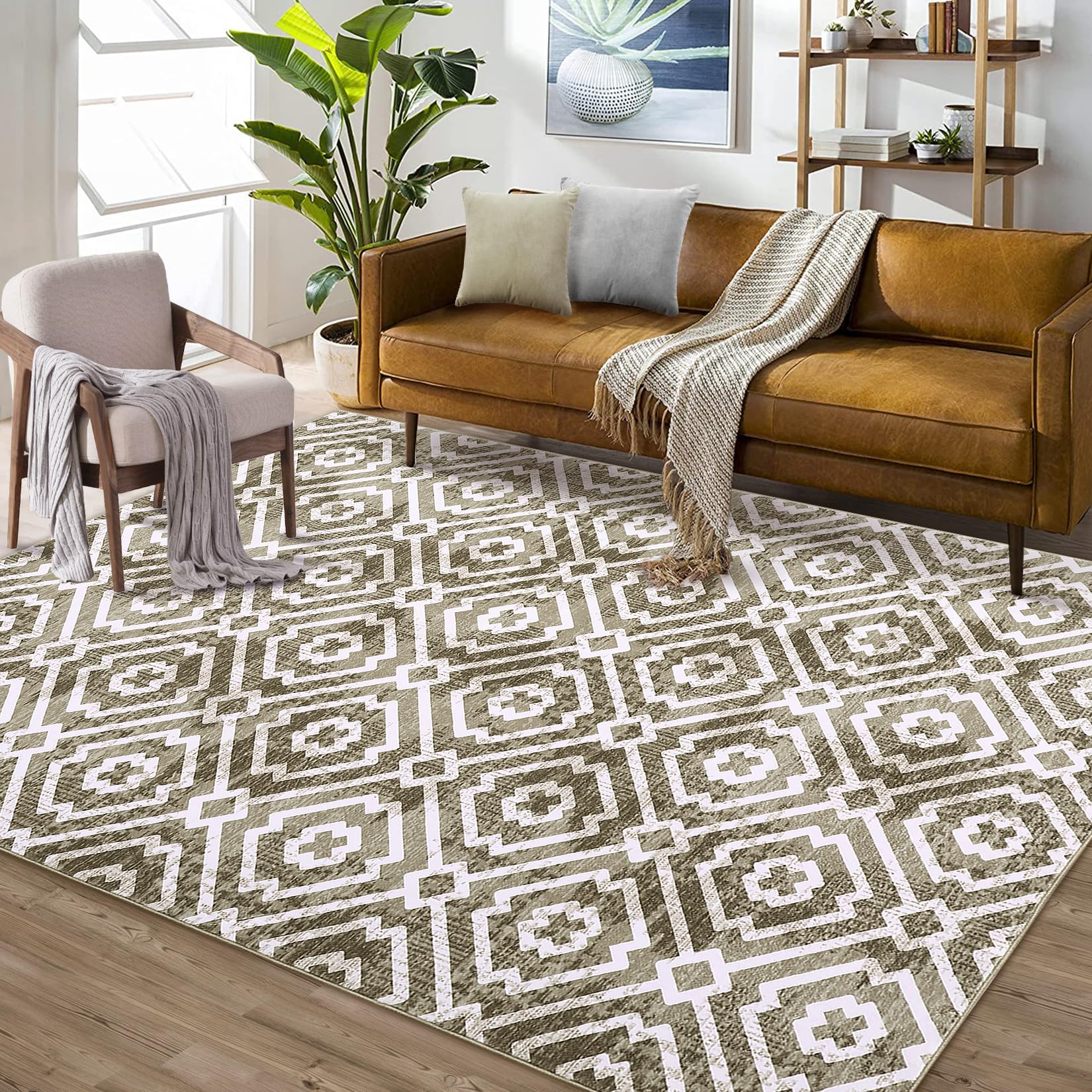 CAROMIO Washable Small Rug Modern Geometric Trellis Entryway Rug Area Rug Stain Resistant Non-Slip Distressed Moroccan Accent Rug for Indoor Front Entrance Kitchen Bathroom, Navy, 2' x 3'