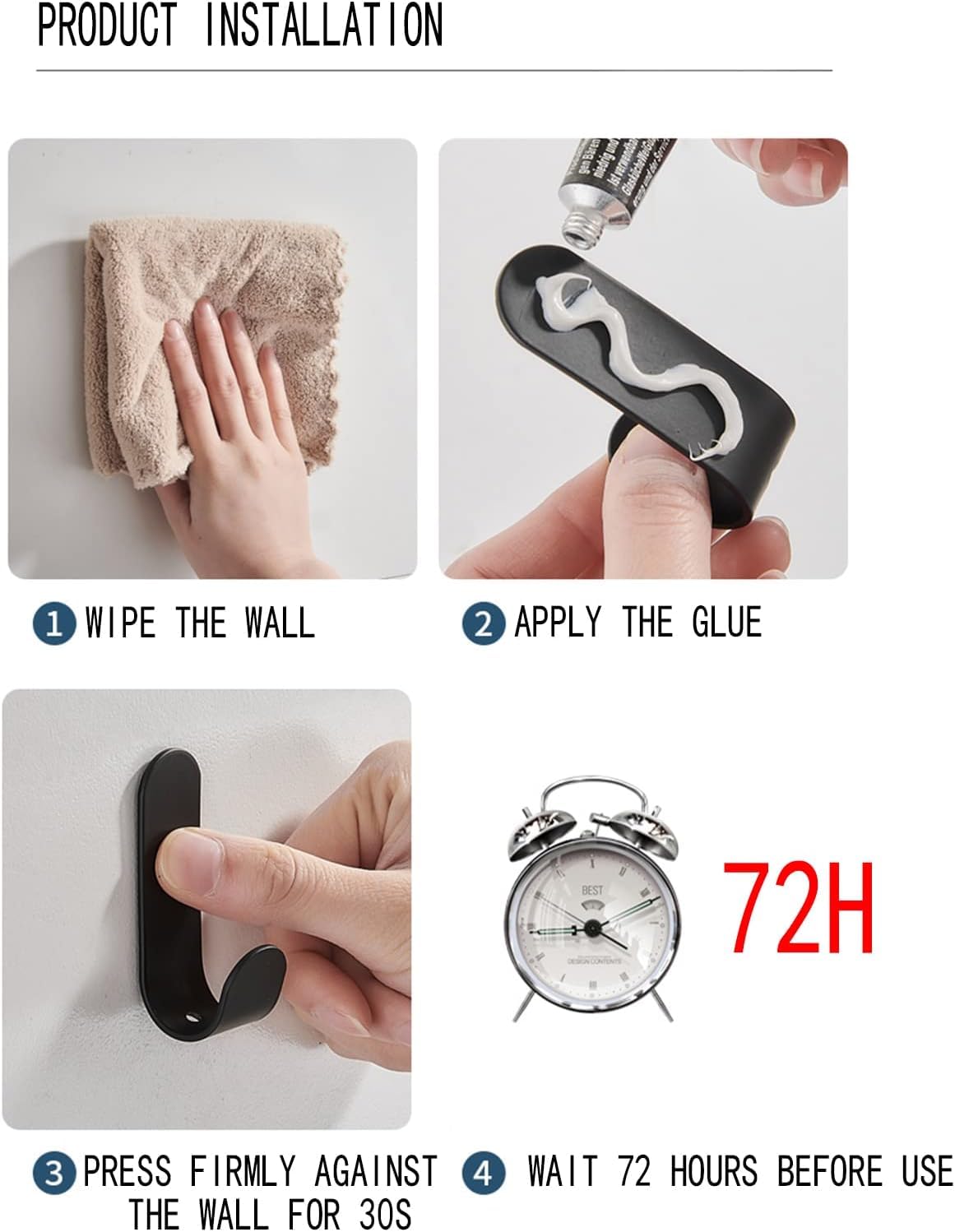 AFKSMILE 12 Pcs Versatile Adhesive J Hooks Set - Heavy Duty Stainless Steel, 40 Lbs Capacity, Hook for Towels, Hats, Coats, Backpacks and More, Waterproof, Decorative Wall Hooks for Home and Office