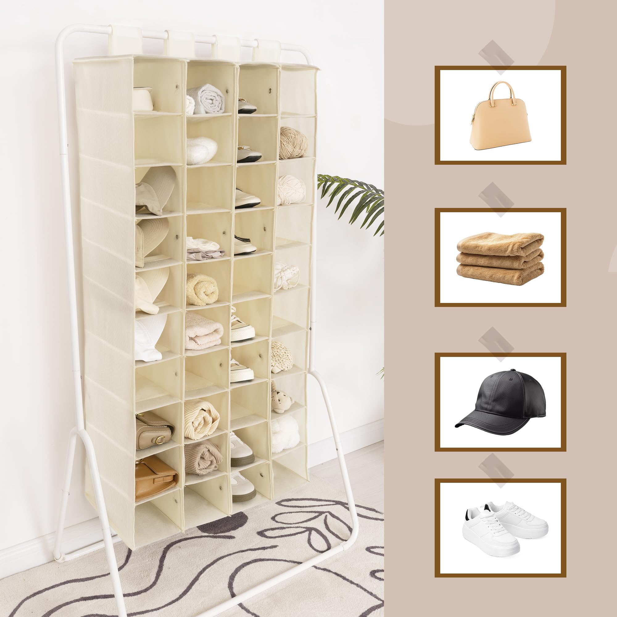 GRANNY SAYS 20 Sections Hanging Shoe Organizer, Shoe Organizer for Closet, Hanging Shoe Rack, Hat Storage Organizer, Closet Organizer and Storage, Closet Shelves for Shoes, Beige