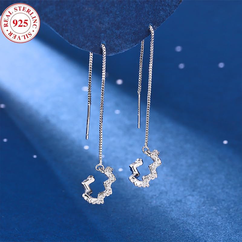 925 Sterling Silver Wave Cuff Earrings with Sparkly Cubic Zirconia Wrap Tassel Earrings for Women Dangle Earrings Threader Chain