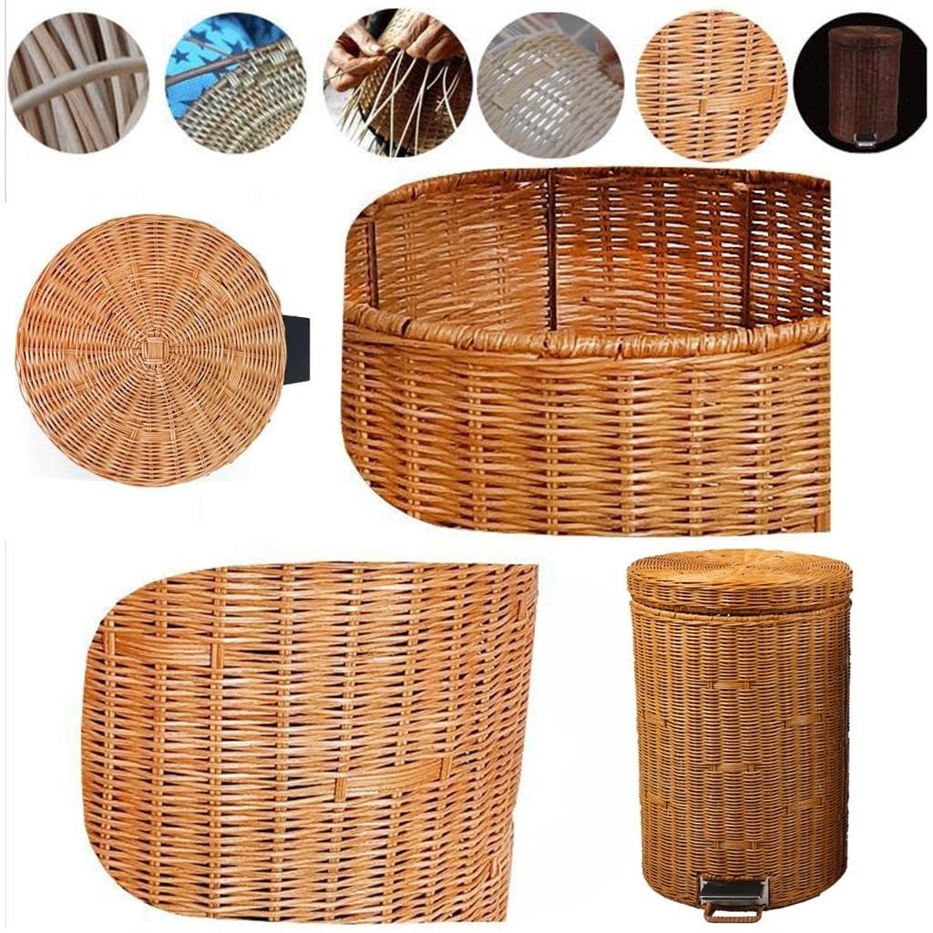 Wicker Trash Can with Lid Bathroom, Removable Liner Bucket Wastebasket, Slow Down Silent Pedal Garbage Bin with Lid, Round Rattan Garbage Can Trash Bin for Bathroom Living Room Kitchen ( Color : Yello
