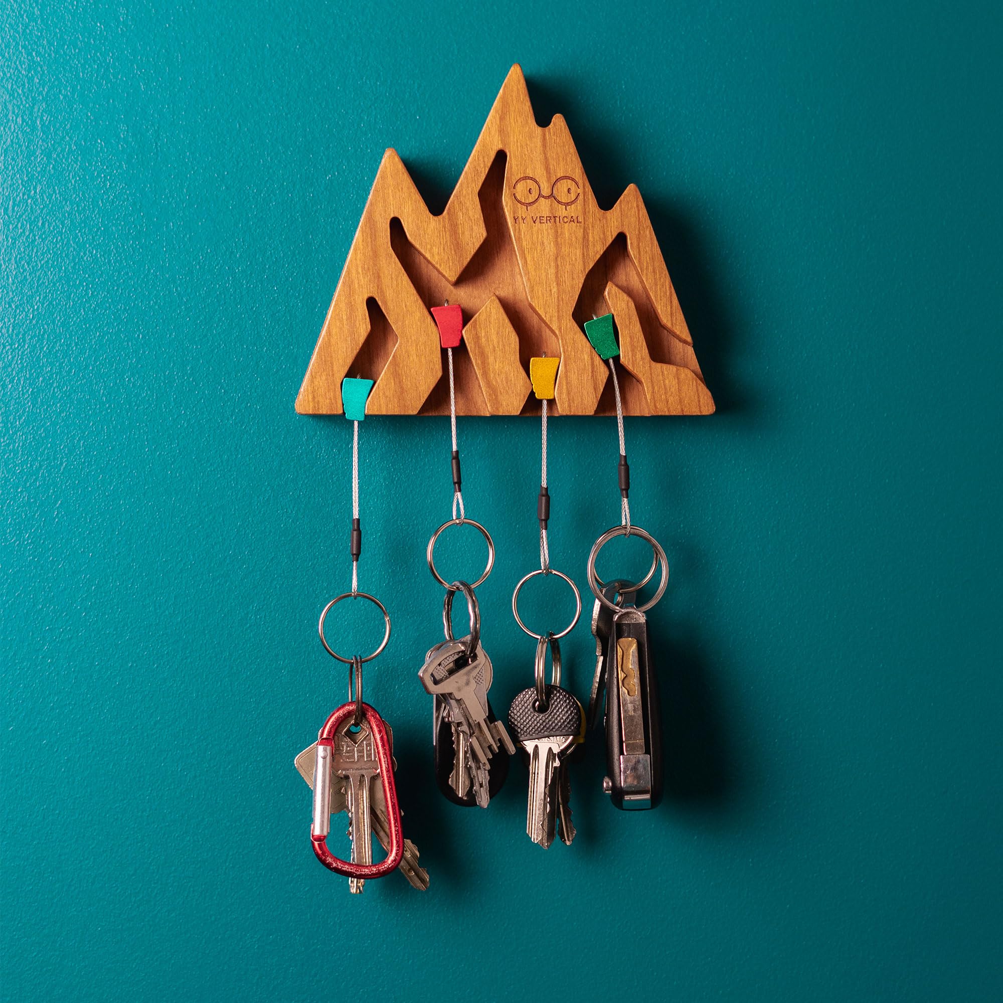 YY Vertical Mountain Decor Keyholder in Cherry Wood, Climb Every Mountain Wall Decor - Ideal Gifts for Mountain Climbers, 4 Key Rings Included - Perfect for Mountain Lovers…