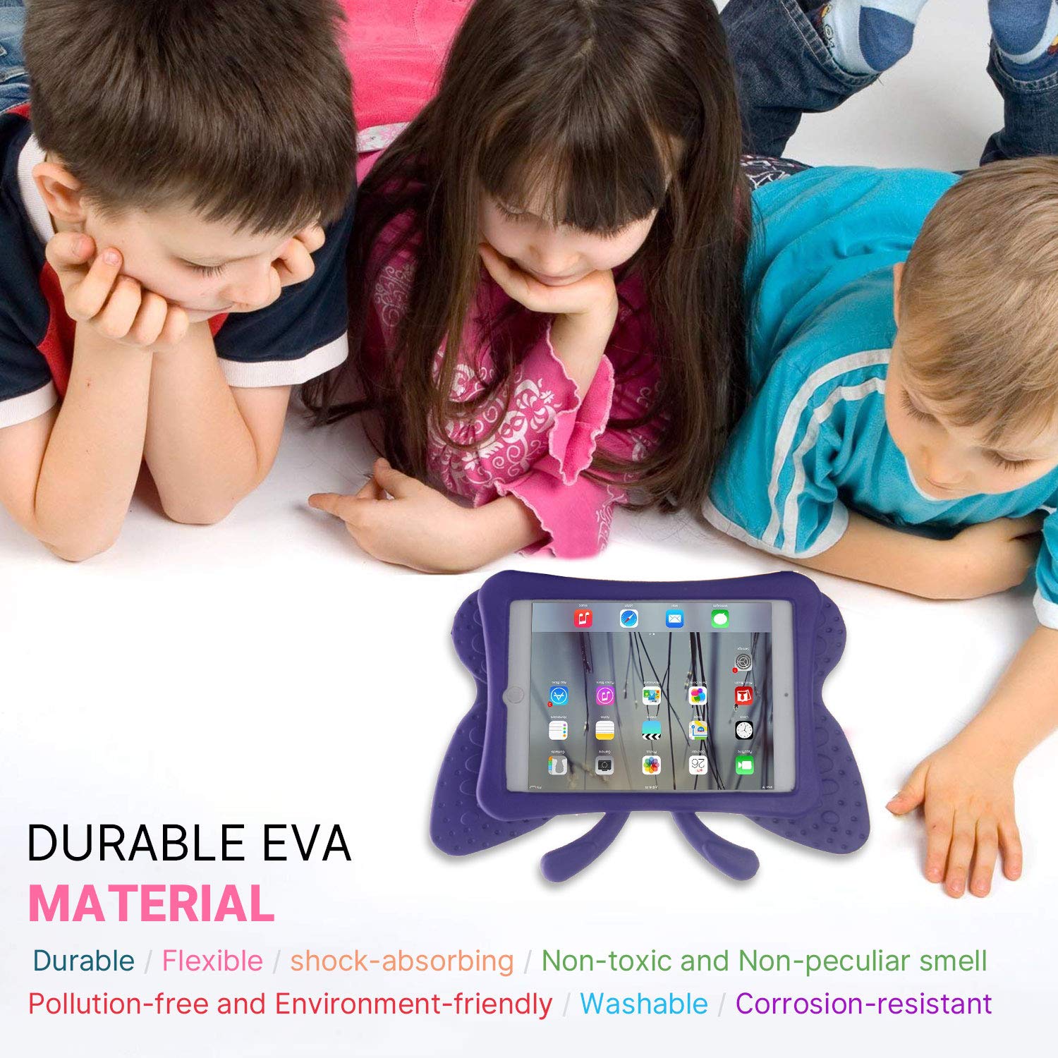 Simicoo iPad 9 8 7 10.2 iPad Air3 iPad Pro 10.5 EVA Butterfly Case for ipad 9 10.2 Kids case with Stand Light Shockproof Rugged Heavy Duty Kids Friendly Case for iPad 10.2 9th 8th 7th (Purple)