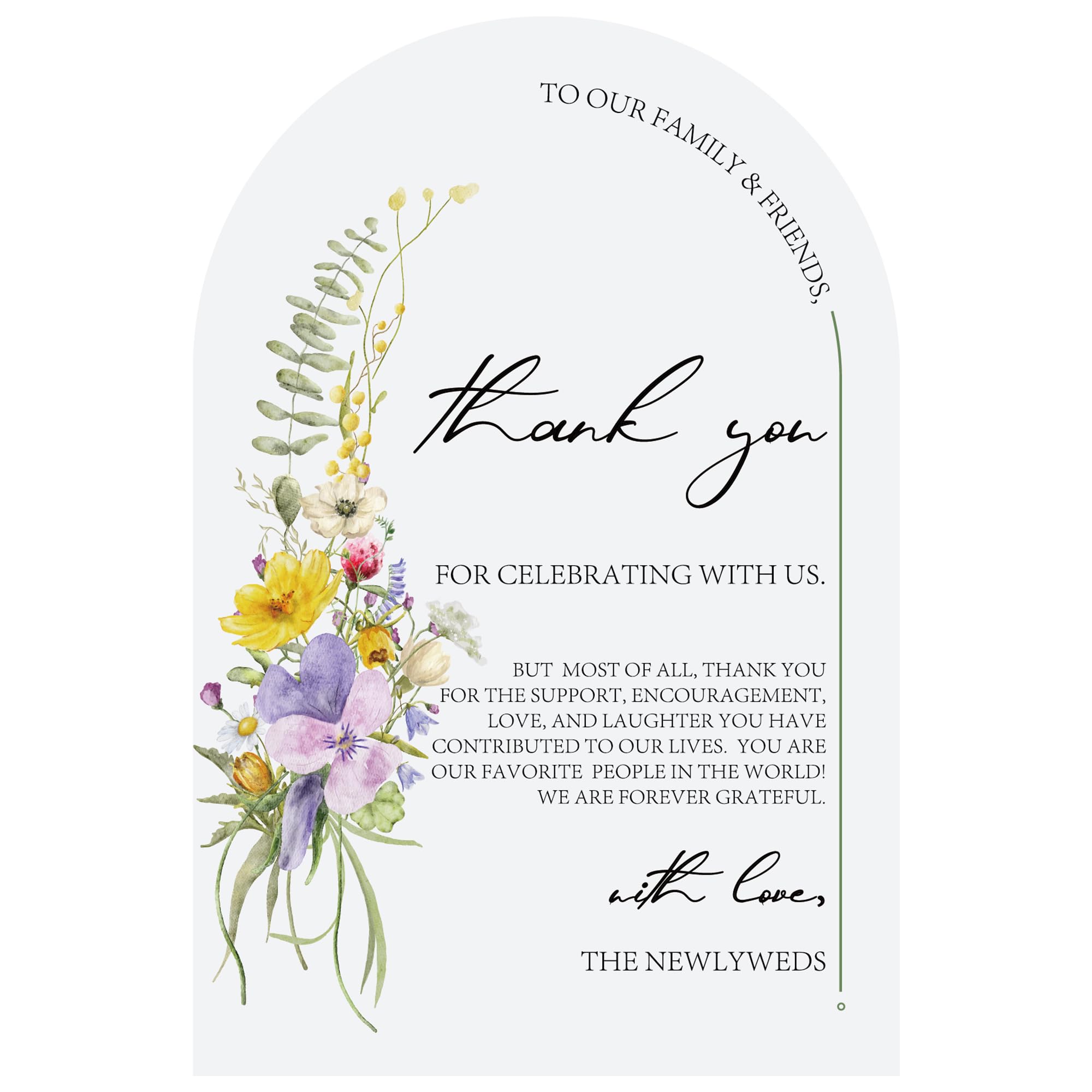 Crisky Arch Design Floral Watercolor Wedding Thank You Place Setting Cards (50 Pack), Chic and Elegant Wedding Table Centerpieces and Wedding Decorations, Wedding Supply, 4 x 6 inch